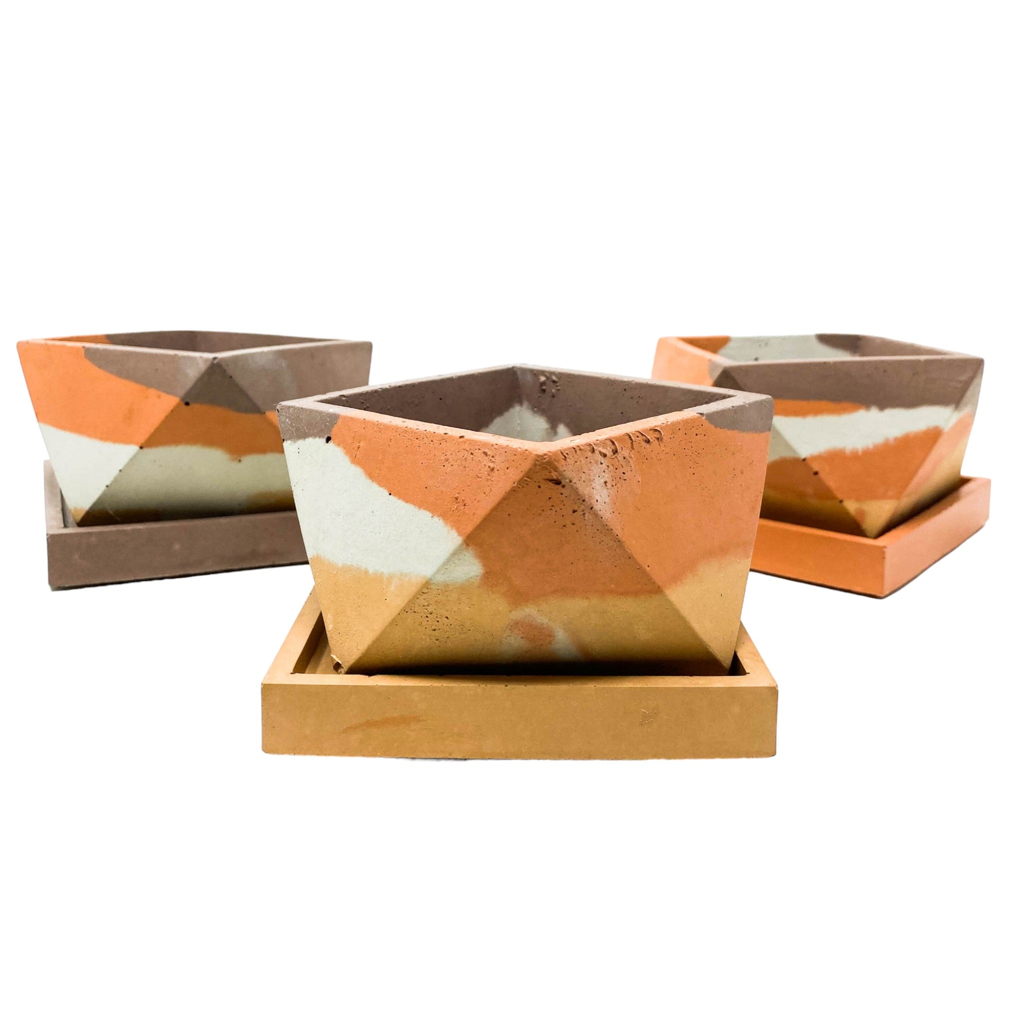 Concrete Planter with Tray (Multi-Colored Series)